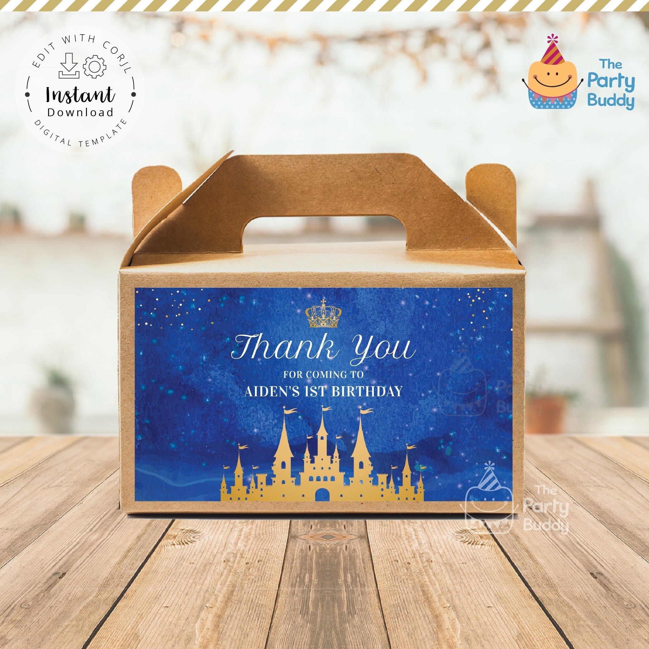Editable Royal Prince Gable Box Label | Royal Blue Gold Boys Birthday ...