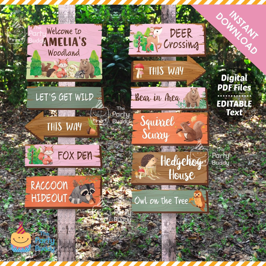 Woodland Animal Birthday Girl Party Sign Decoration | Forest Friends ...