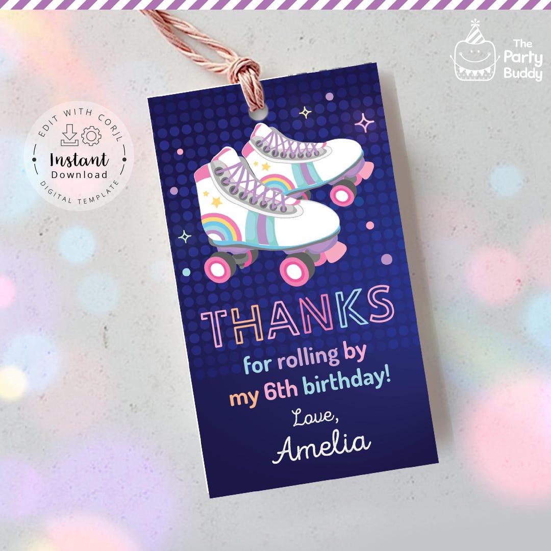 Thanks for Rolling by Birthday Favor Tag | Girl Roller Skate Party ...