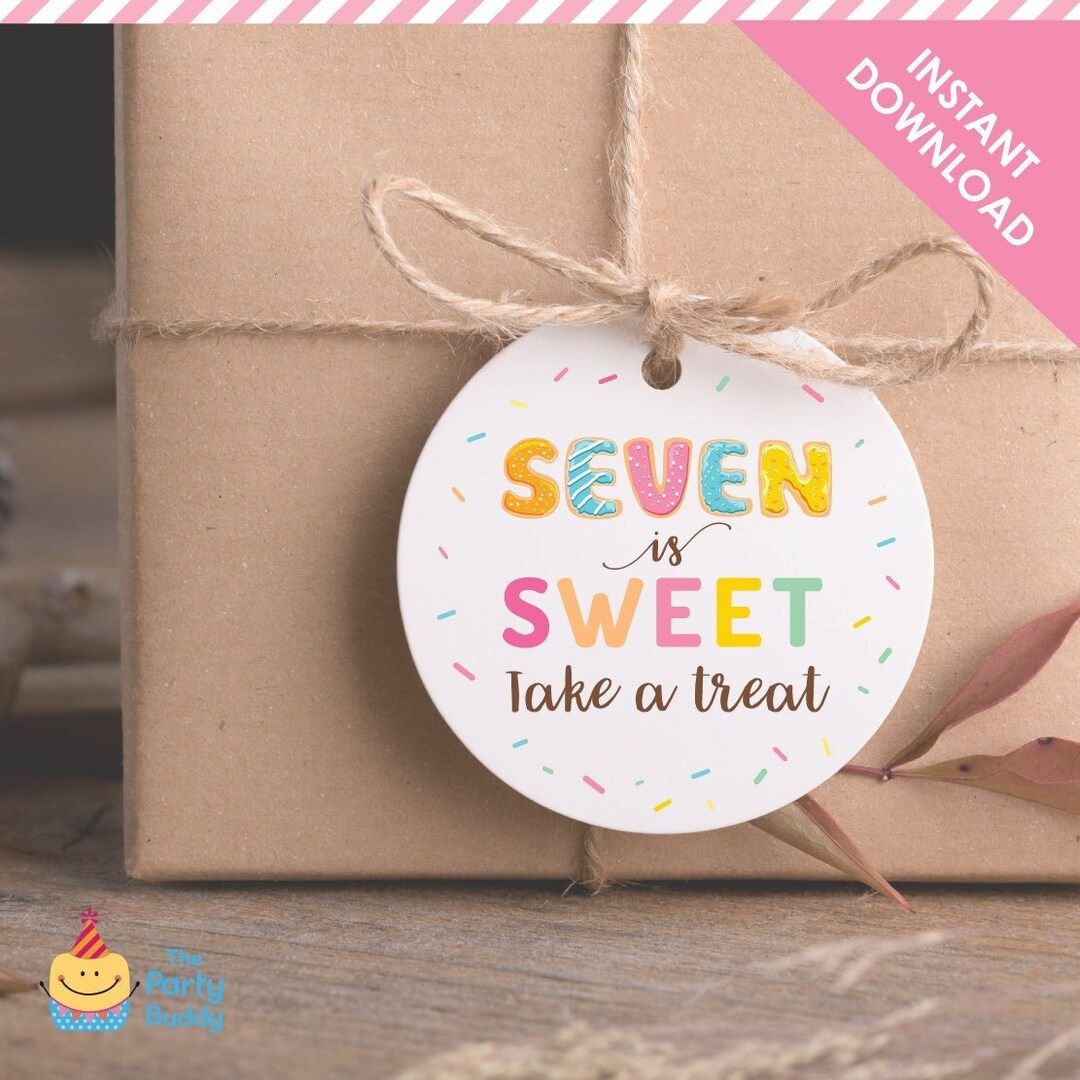 SEVEN is Sweet Circle Label Printable | Girls 7th Birthday Party Favor ...