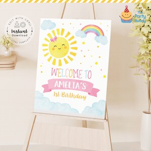 Editable Little Sunshine Rainbow Welcome Sign | Sun Shine Girl Birthday ...
