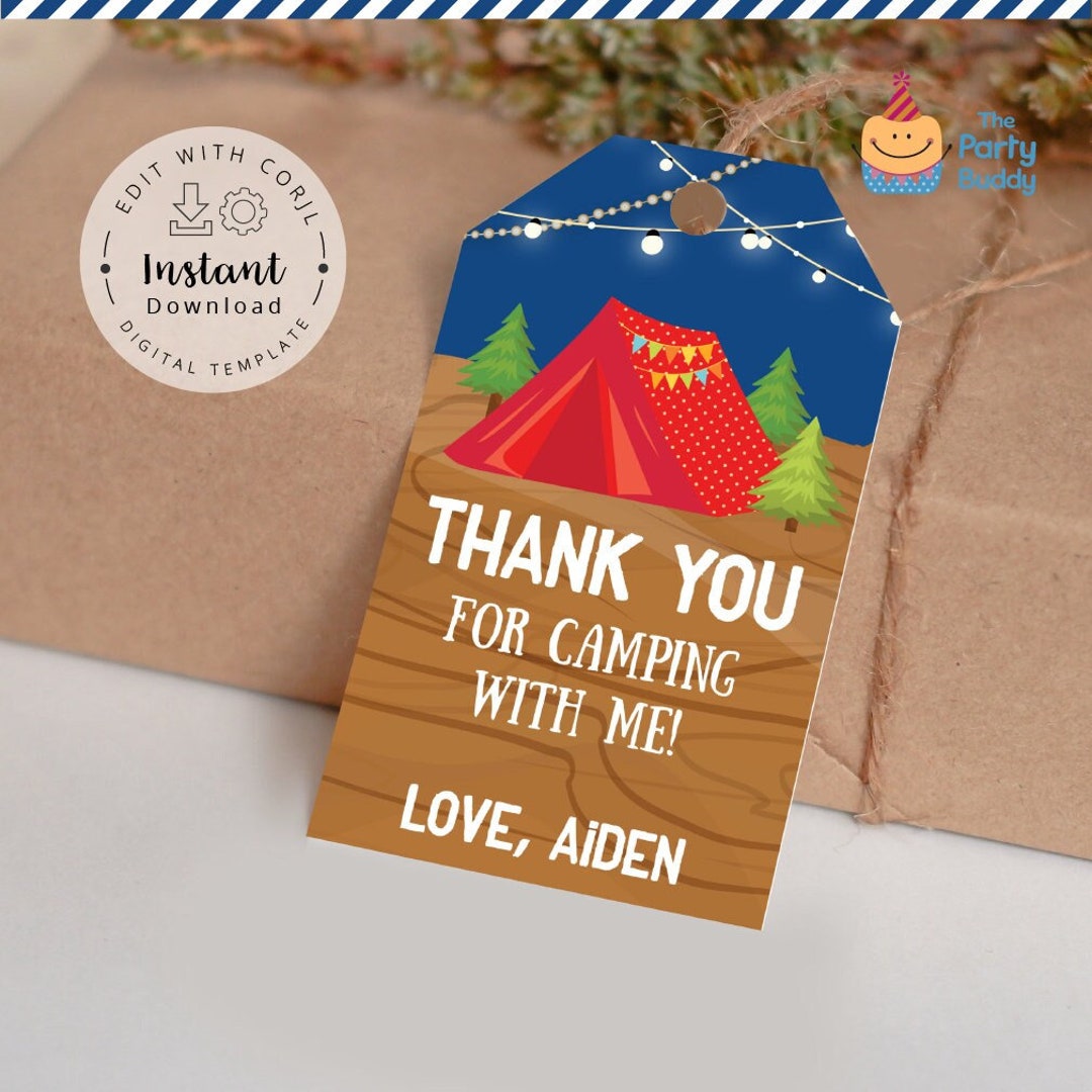 Editable Camping Favor Tag | Boys Camp Birthday Smore Thank You Tags ...