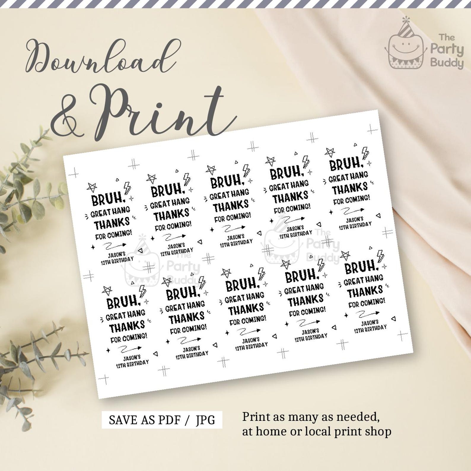 Gen Alpha Slang Bruh Great Hang Party Favor Tag | Genz Boy Birthday ...