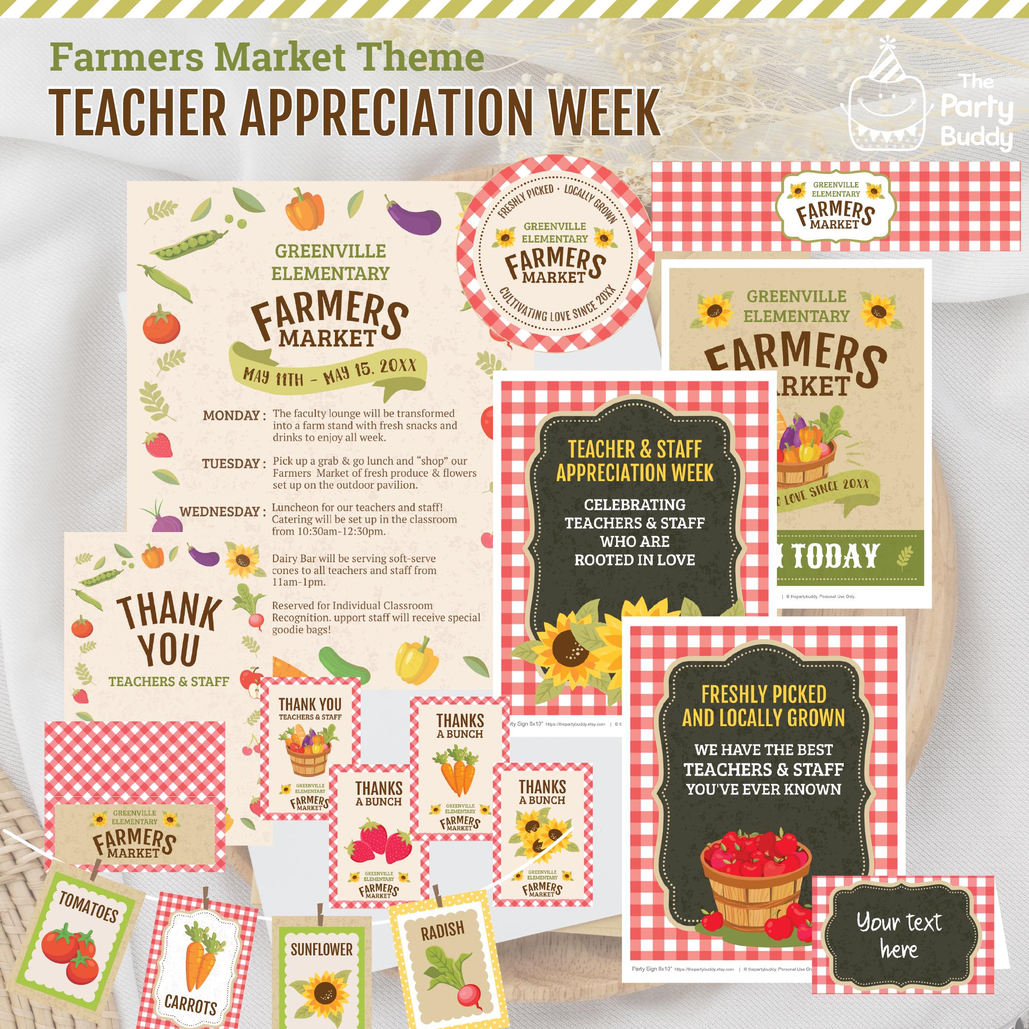 Teacher Appreciation Week Farmers Market Theme Printable Bundle | Farm ...