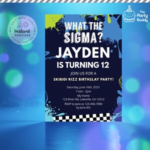 What the Sigma Teen Slang Birthday Invitation | Gen Z Alpha Boy Blue ...