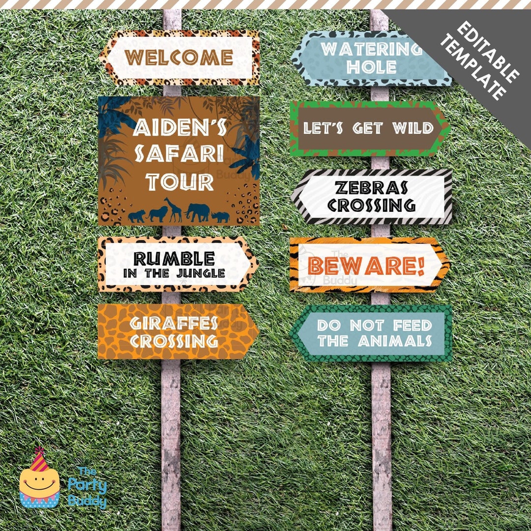 Editable Safari Animal Party Signs Decoration | Jungle Birthday Welcome ...