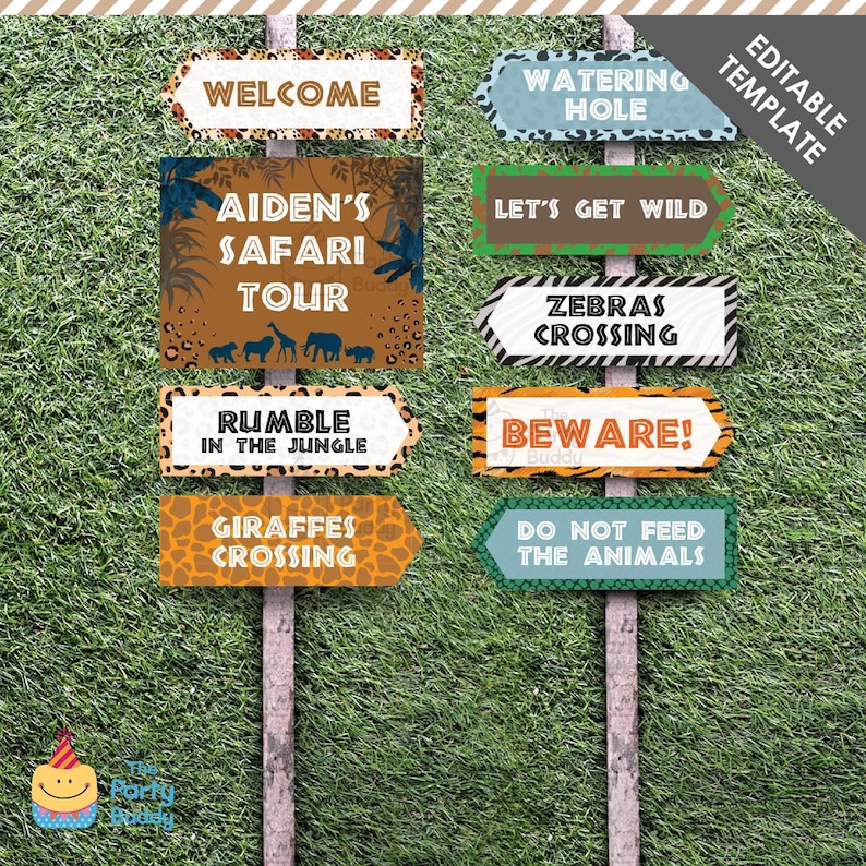Editable Safari Animal Party Signs Decoration | Jungle Birthday Welcome ...