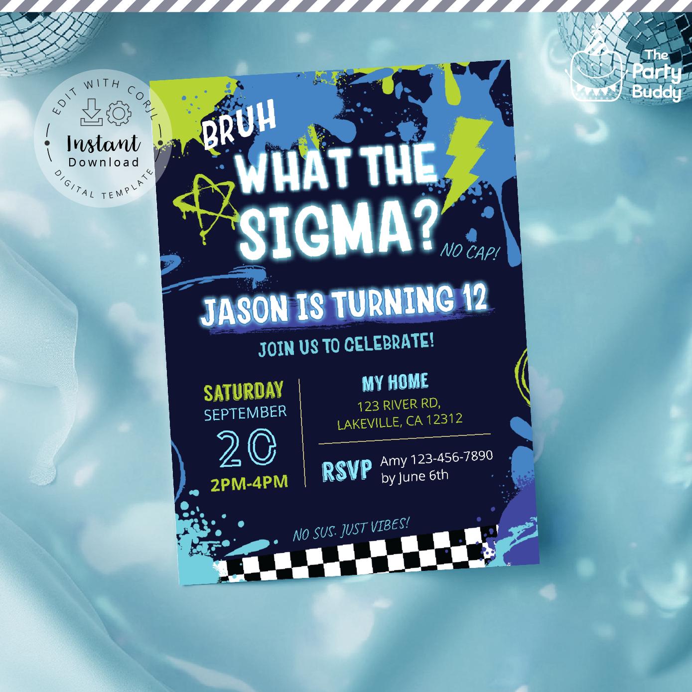 Fun Slang What the Sigma Birthday Invitation | Teenage Boy Gen Z Alpha ...