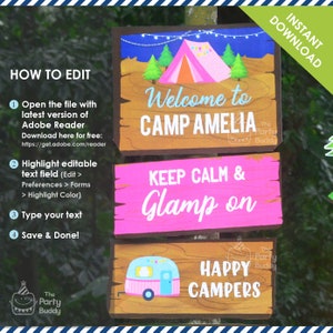 Camping Glamping Party Sign Decoration | Campout Birthday Welcome ...