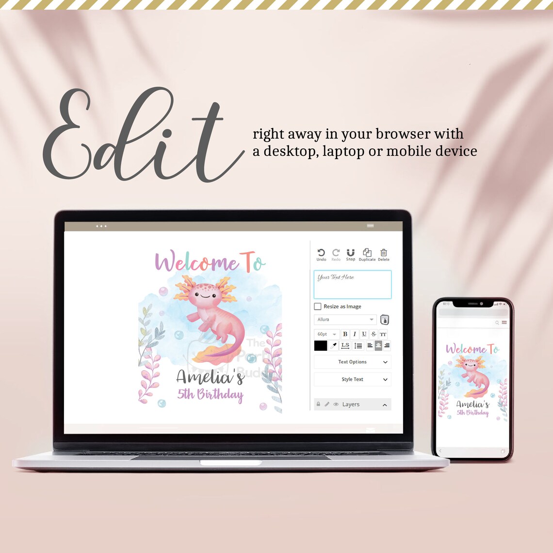 Editable Axolotl Welcome Sign 8x10 | Cute Pink Smiling Axolot Girl ...