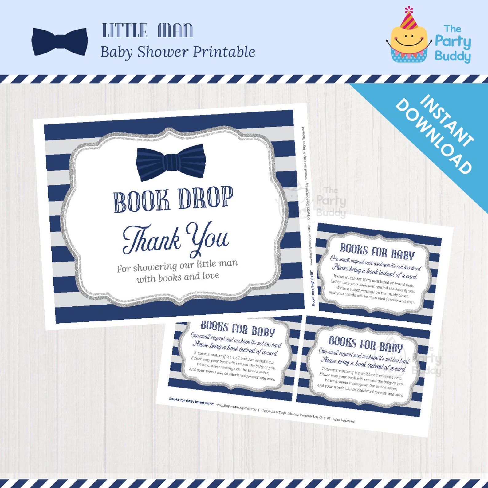 Bring a Book Request Insert & Poster Sign | Navy Gray Silver | Bowtie ...