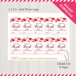 You Are the BOMB Valentine Favor Tag Printable Galentines Day Bath Bomb ...