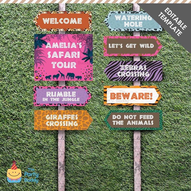 Editable Pink Safari Animal Signs Decoration | Jungle Birthday Welcome ...