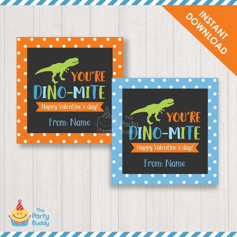 Valentine Dinomite Favor Tag Printable Kids Classroom Vday - Etsy