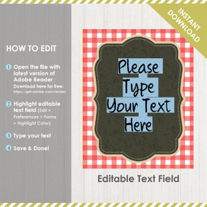 Farm Party Poster Sign EDITABLE Text 16x20" | Red Gingham Farmers ...