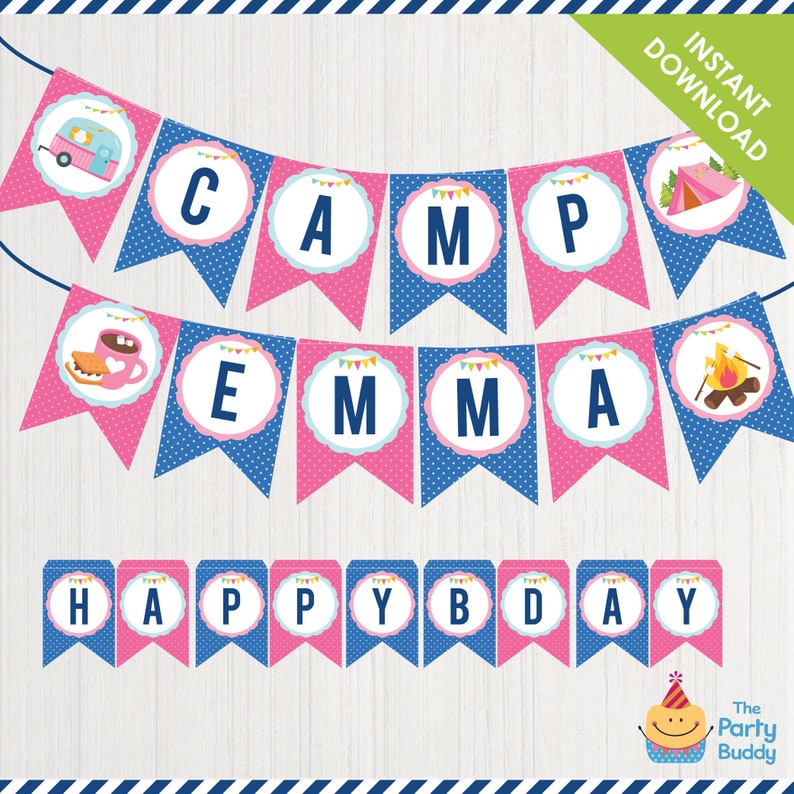 Camping Glamping Happy Birthday Banner Camp Name Editable | Etsy