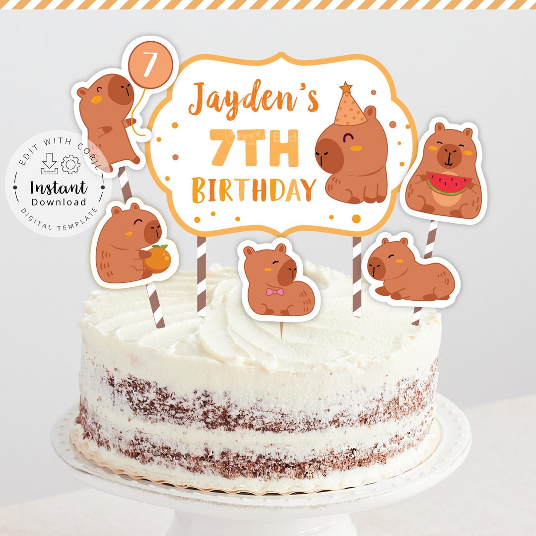 Capybara Birthday Cake Topper Printable Cupcake Decor Boy Capybara ...