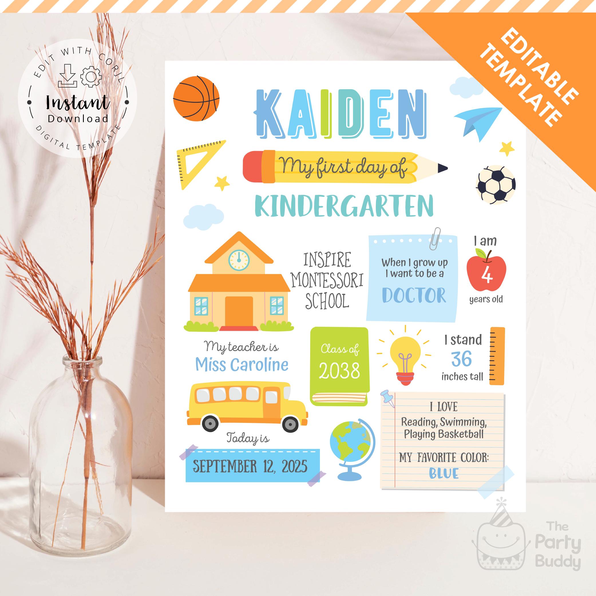 First Day of School Printable Boy Kindergarten Preschool Prek ...