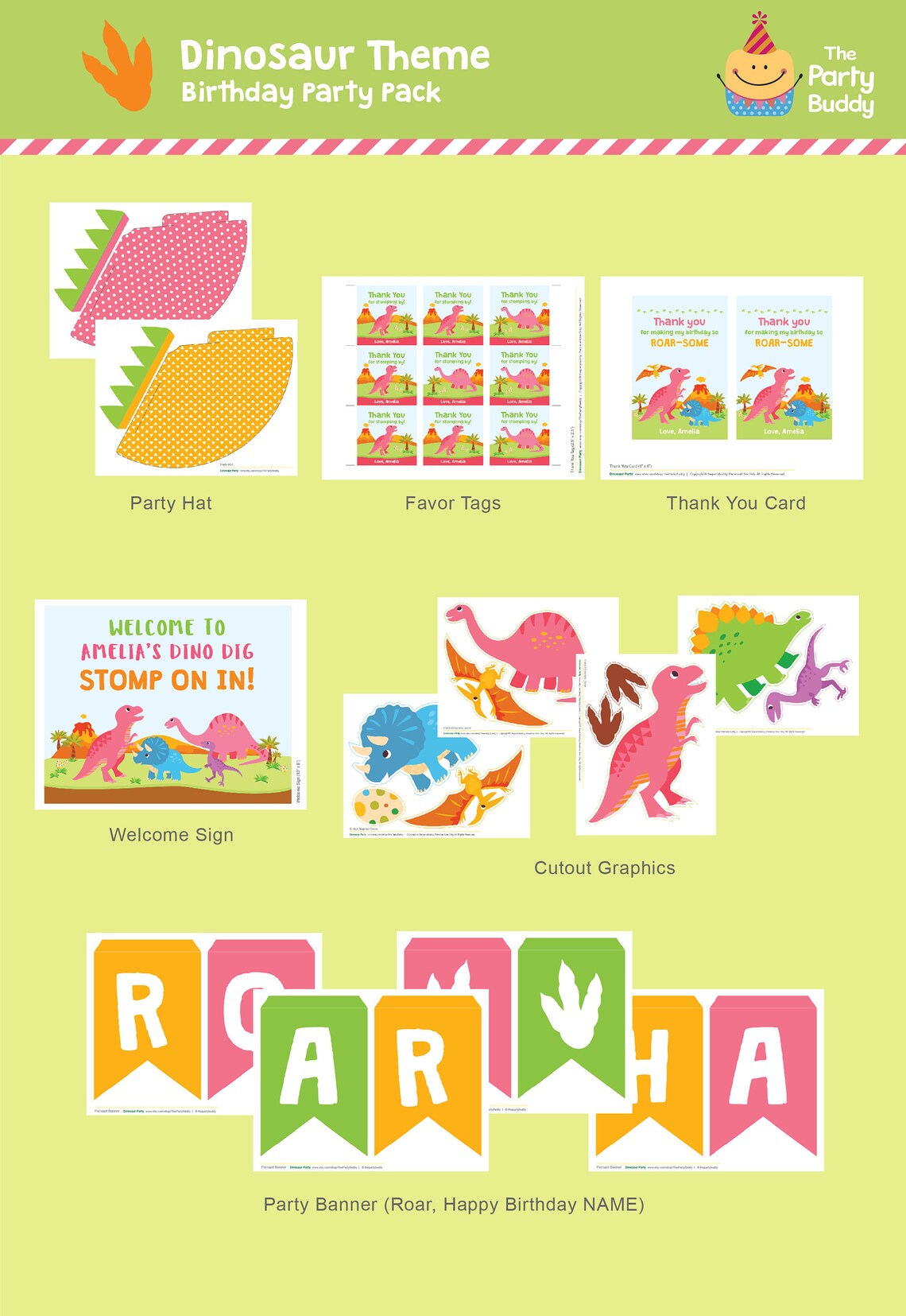 Pink Dinosaur Party DIGITAL Printable Pack Girls Dino - Etsy