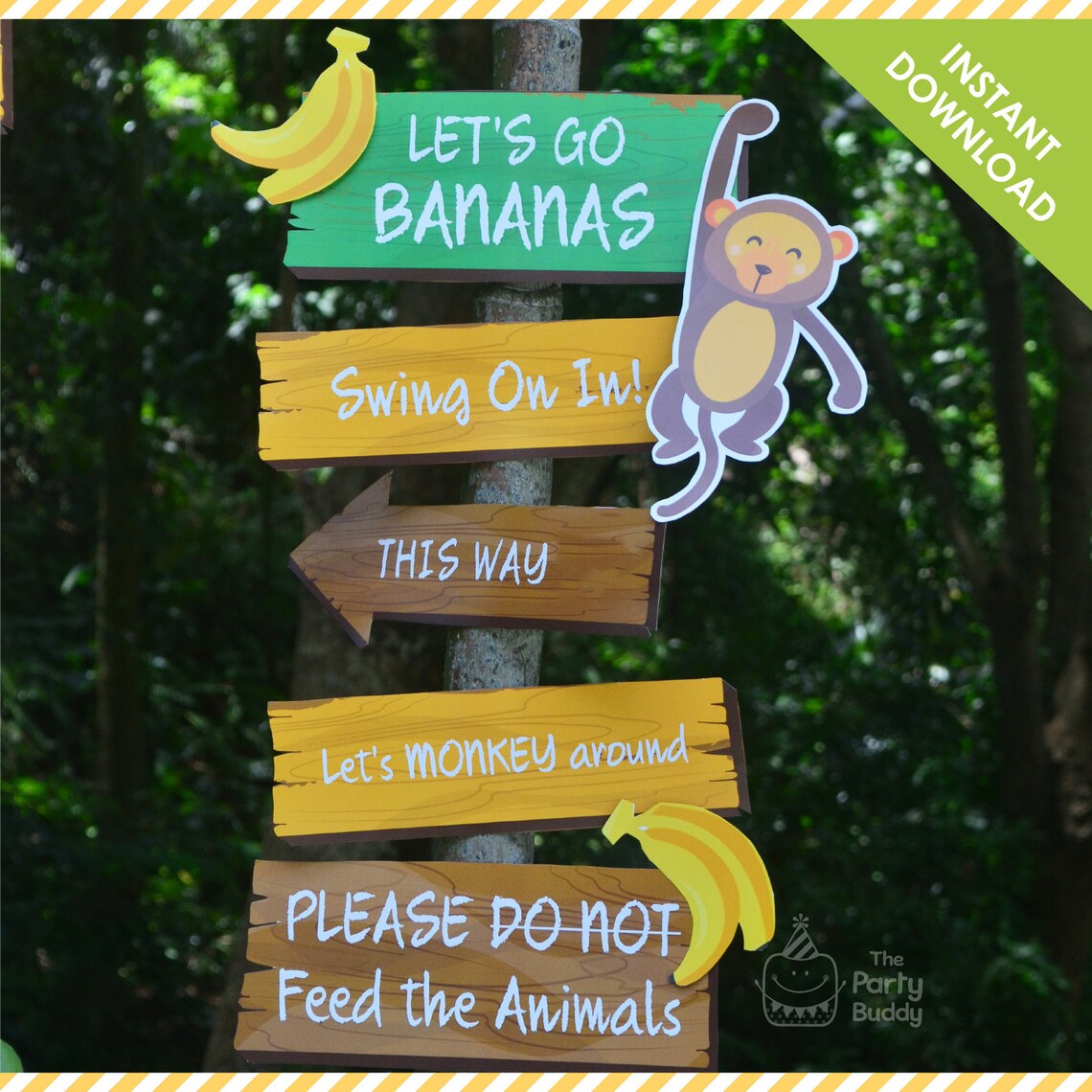 Monkey Jungle Party Welcome Sign Text EDITABLE Yourself Go - Etsy Australia