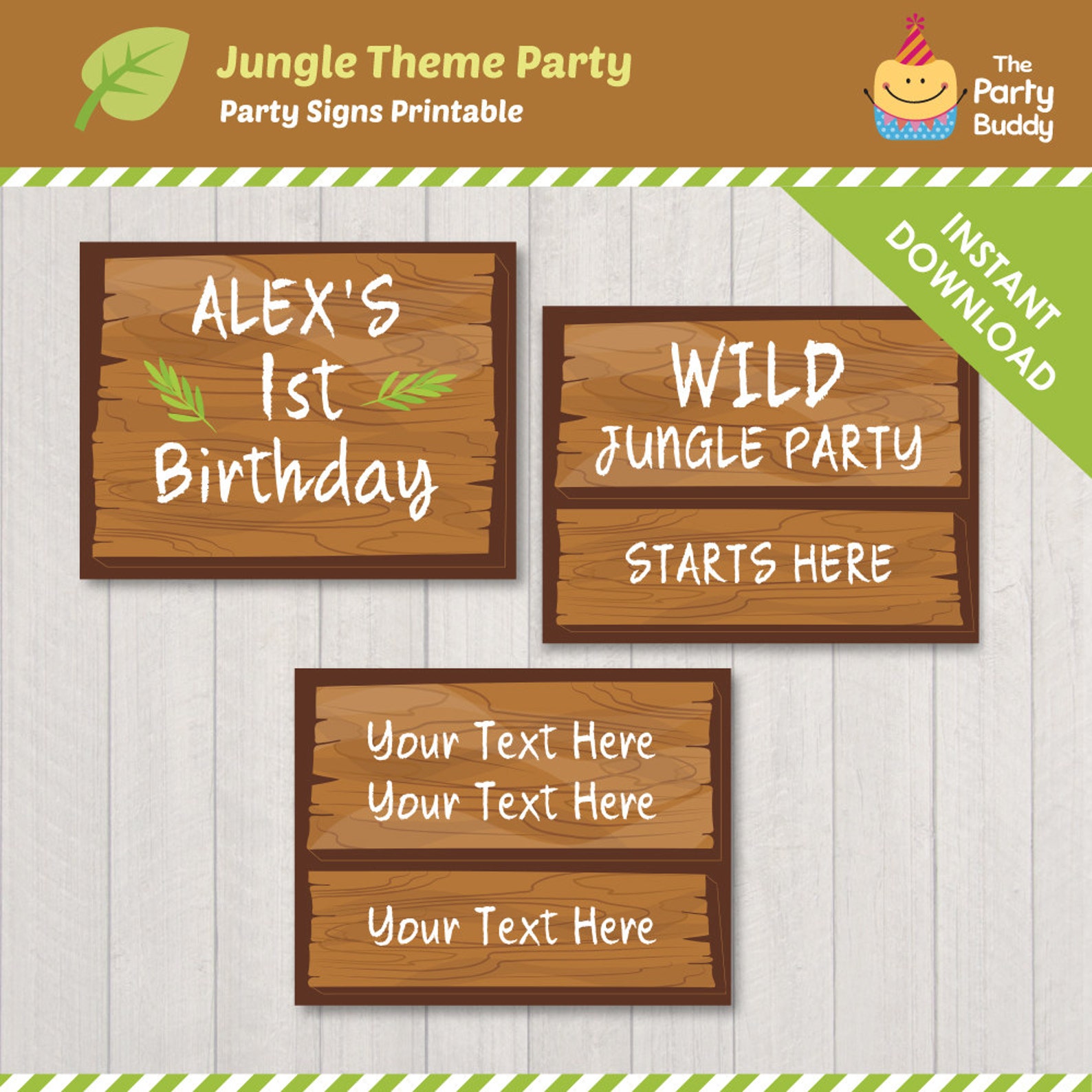 Jungle Party Sign EDITABLE Text | Wood Like Pattern Signage DIY Digital ...