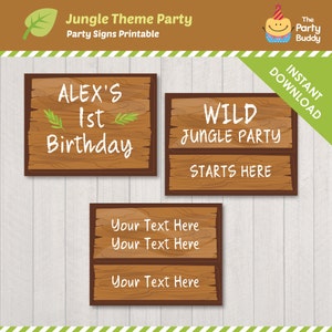 Jungle Party Sign EDITABLE Text | Wood Like Pattern Signage DIY Digital ...