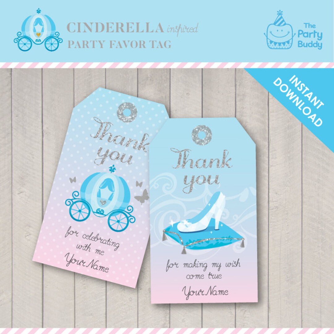 Princess Favor Tag | Princess Thank You Tags Blue Pink Silver | Digital ...