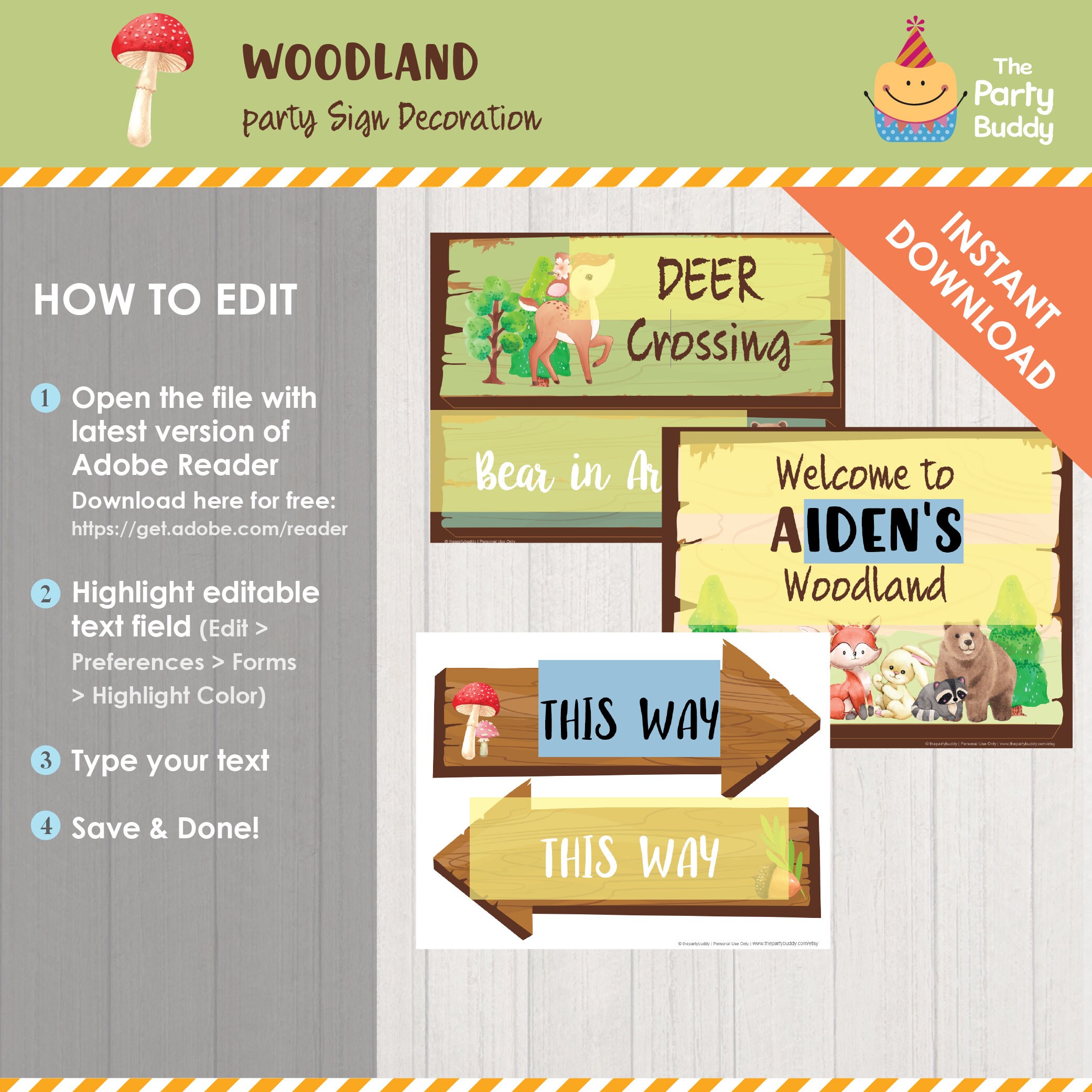 Woodland Animal Party Signs Birthday Decoration | Forest Baby Shower ...