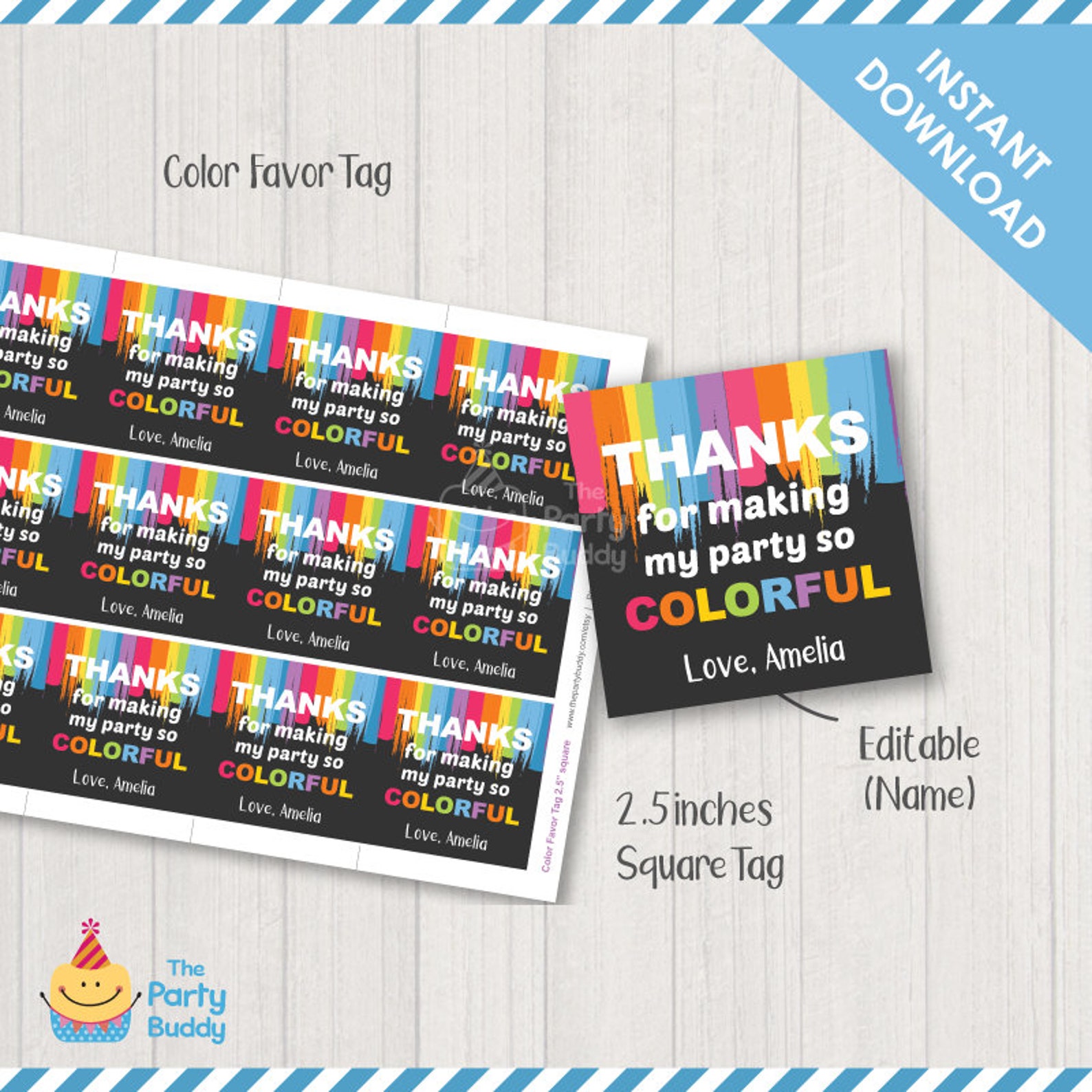 Colorful Art Party Thank You Tag Printable Digital PDF | Etsy