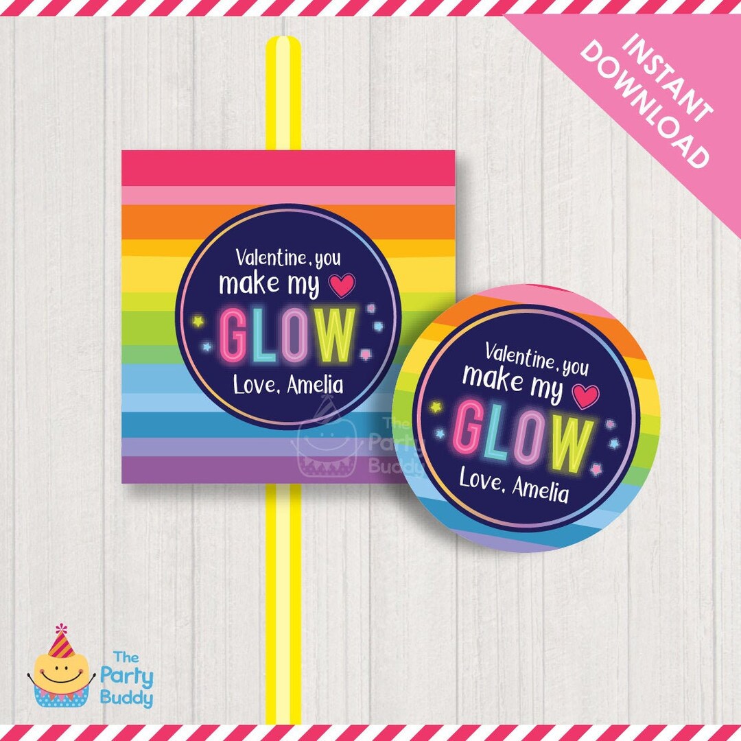 Valentine Make My Heart Glow Tag Printable | Kids Valentines Day Favor ...