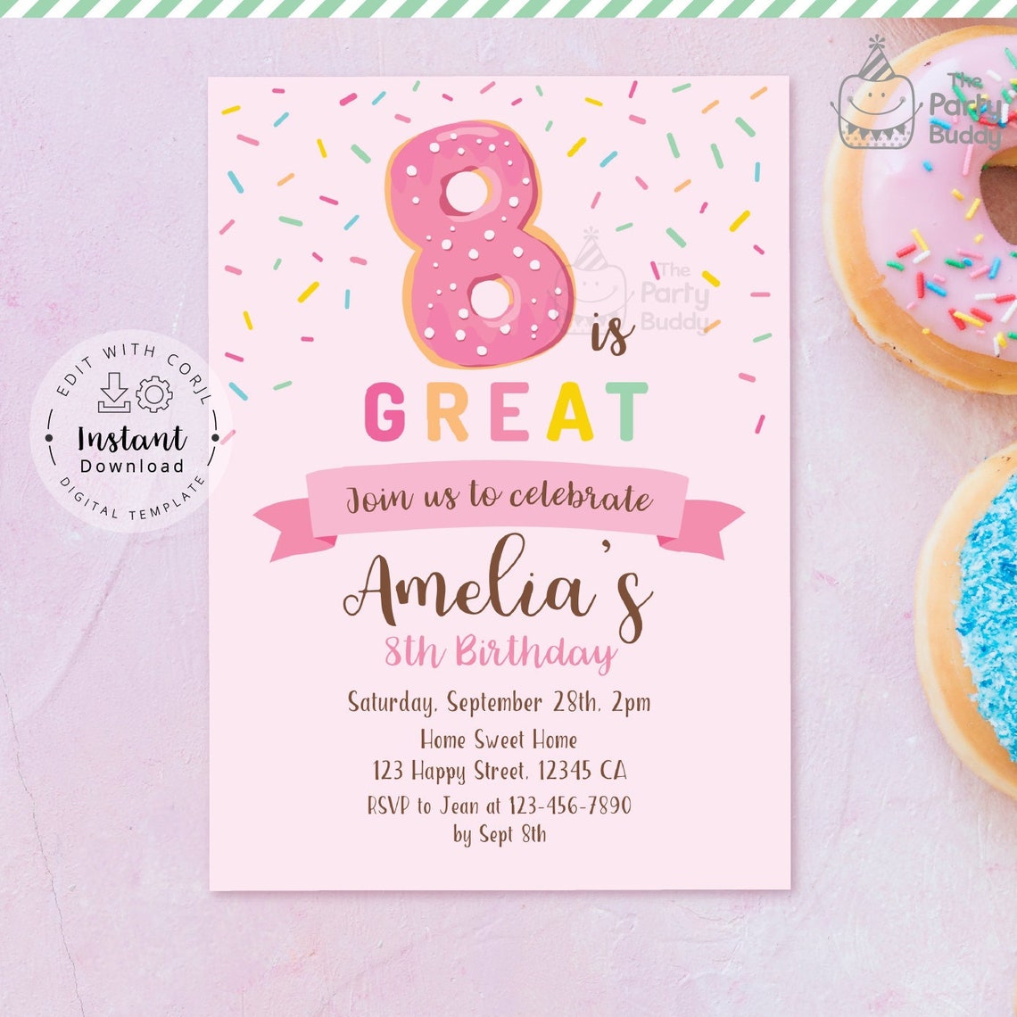 Editable 8 is Great Invitation | Girls 8th Birthday Party | Great to Be ...