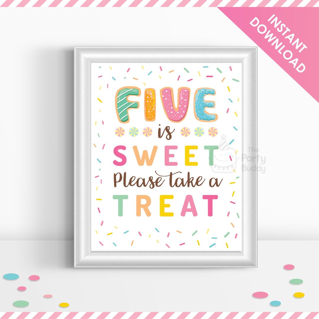FIVE is Sweet Take a Treat 8x10 Party Sign | Girls 5th Birthday | Donut ...