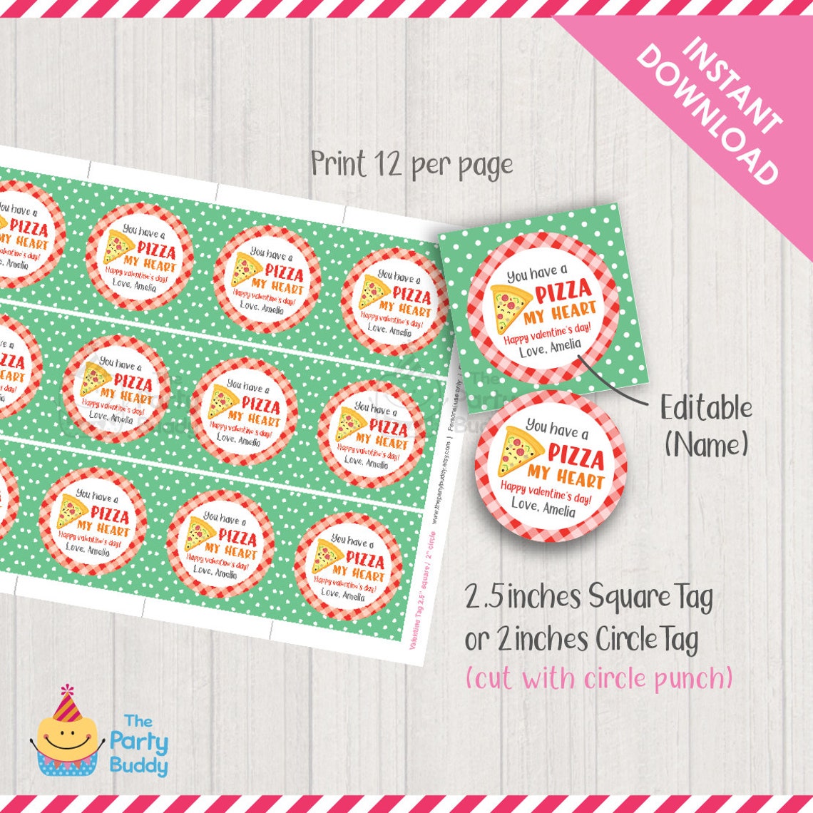 Valentine Pizza Tag Printable Kids Classroom Valentines Day - Etsy