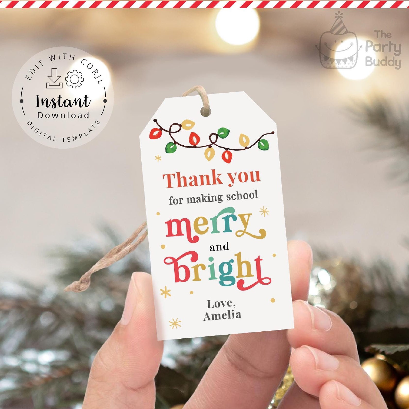 School Merry and Bright Christmas Favor Tag Teacher Holiday Gift Thank ...