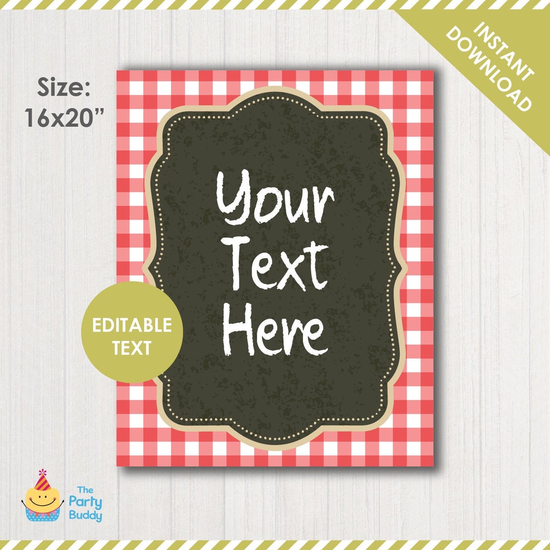 Farm Party Poster Sign EDITABLE Text 16x20" | Red Gingham Farmers ...