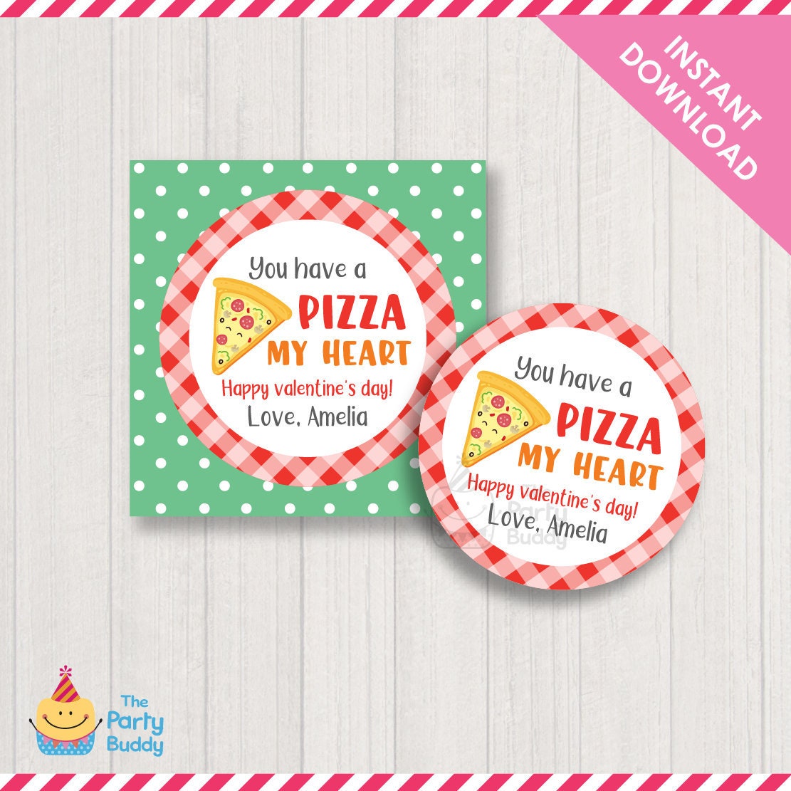 Valentine Pizza Tag Printable | Kids Classroom Valentines Day Favor ...