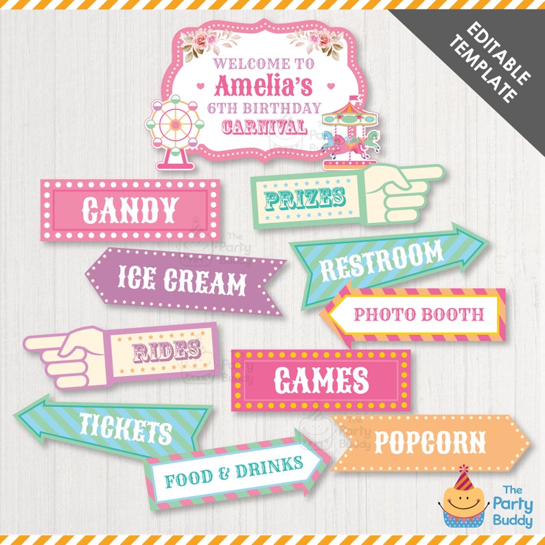 Editable Carnival Party Signs Decoration Girl Circus - Etsy