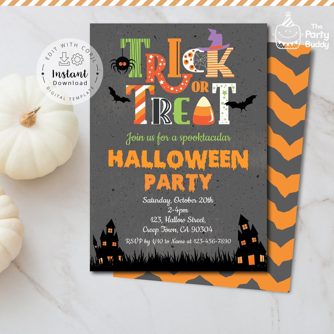 Editable Trick or Treat Halloween Party Invitation | Spooktacular ...