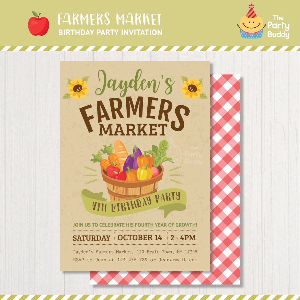 Farmers Market Invitation Printable PERSONALIZED Boy Girl Birthday ...