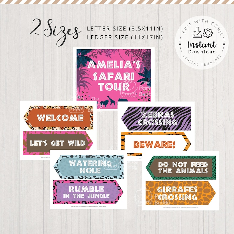 Editable Pink Safari Animal Signs Decoration | Jungle Birthday Welcome ...