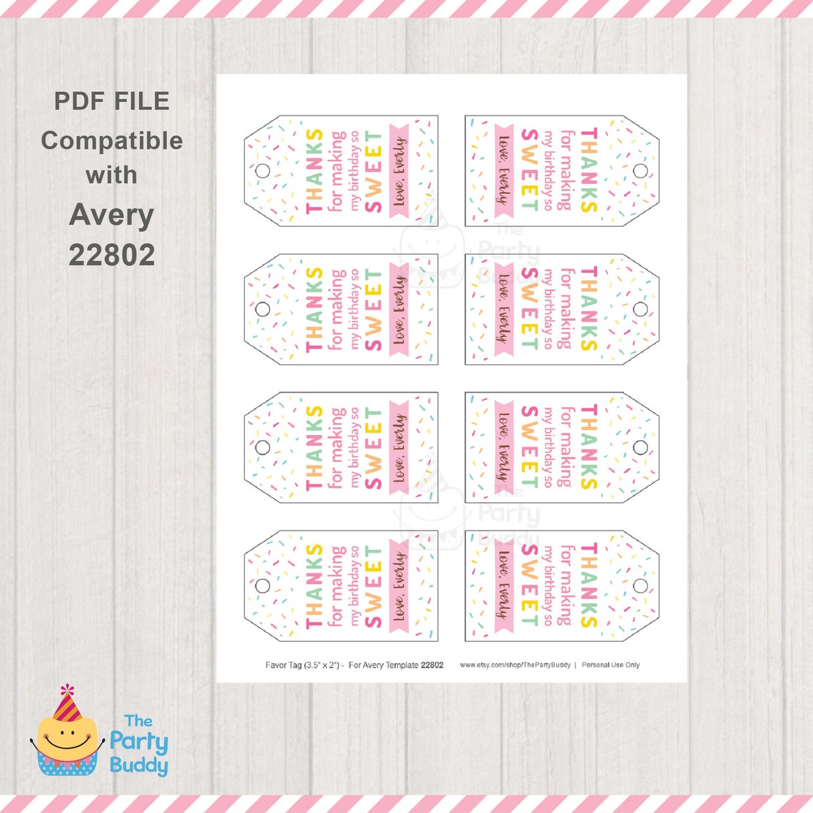 Sweet Birthday Party Favor Tag PERSONALIZED Printable Girls - Etsy