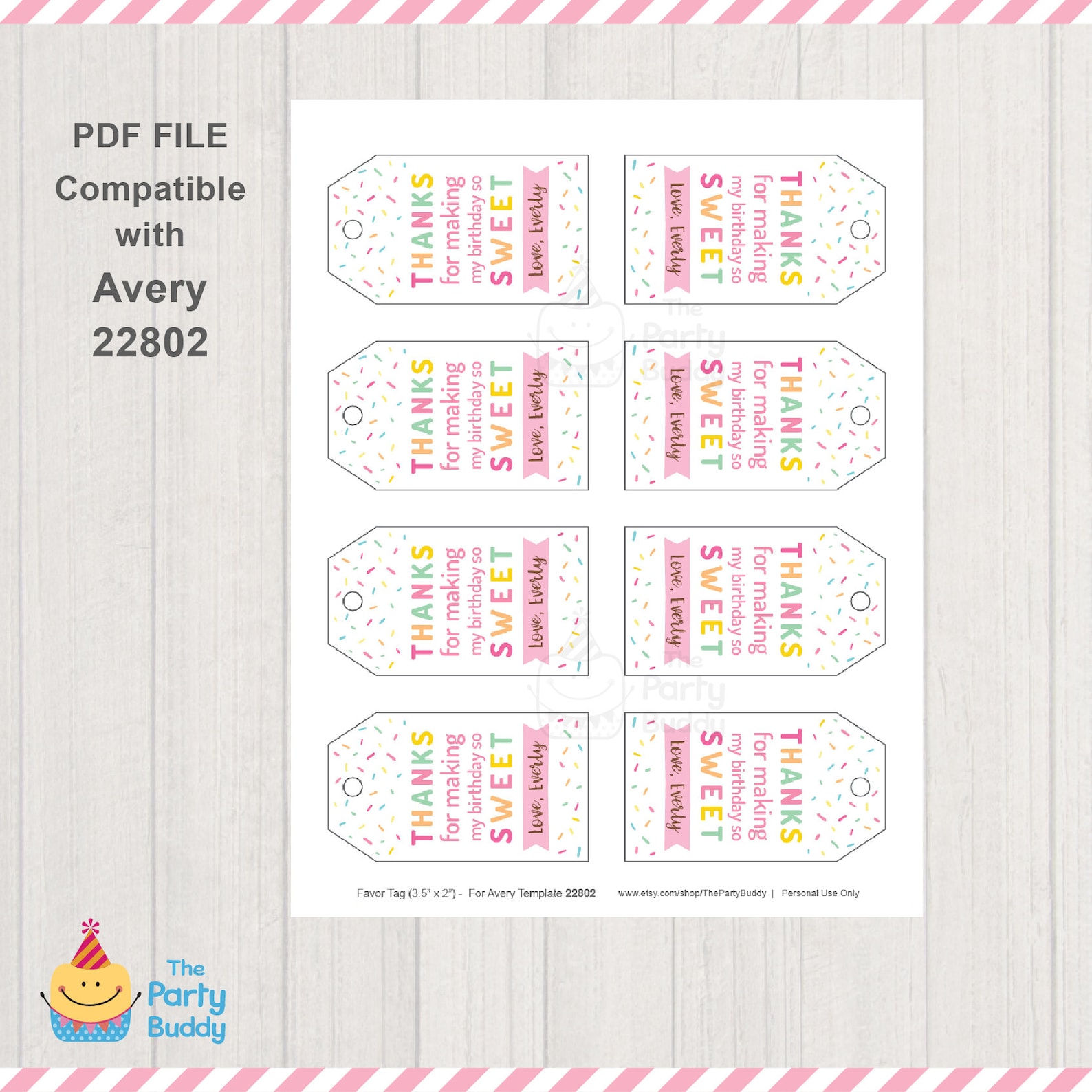 Sweet Birthday Party Favor Tag PERSONALIZED Printable Girls - Etsy