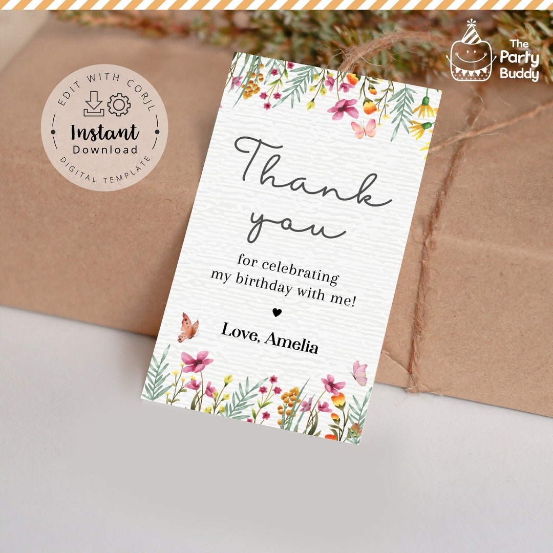 Wild Flower Favor Tag Editable Printable | Wildflower Floral Boho Girl ...