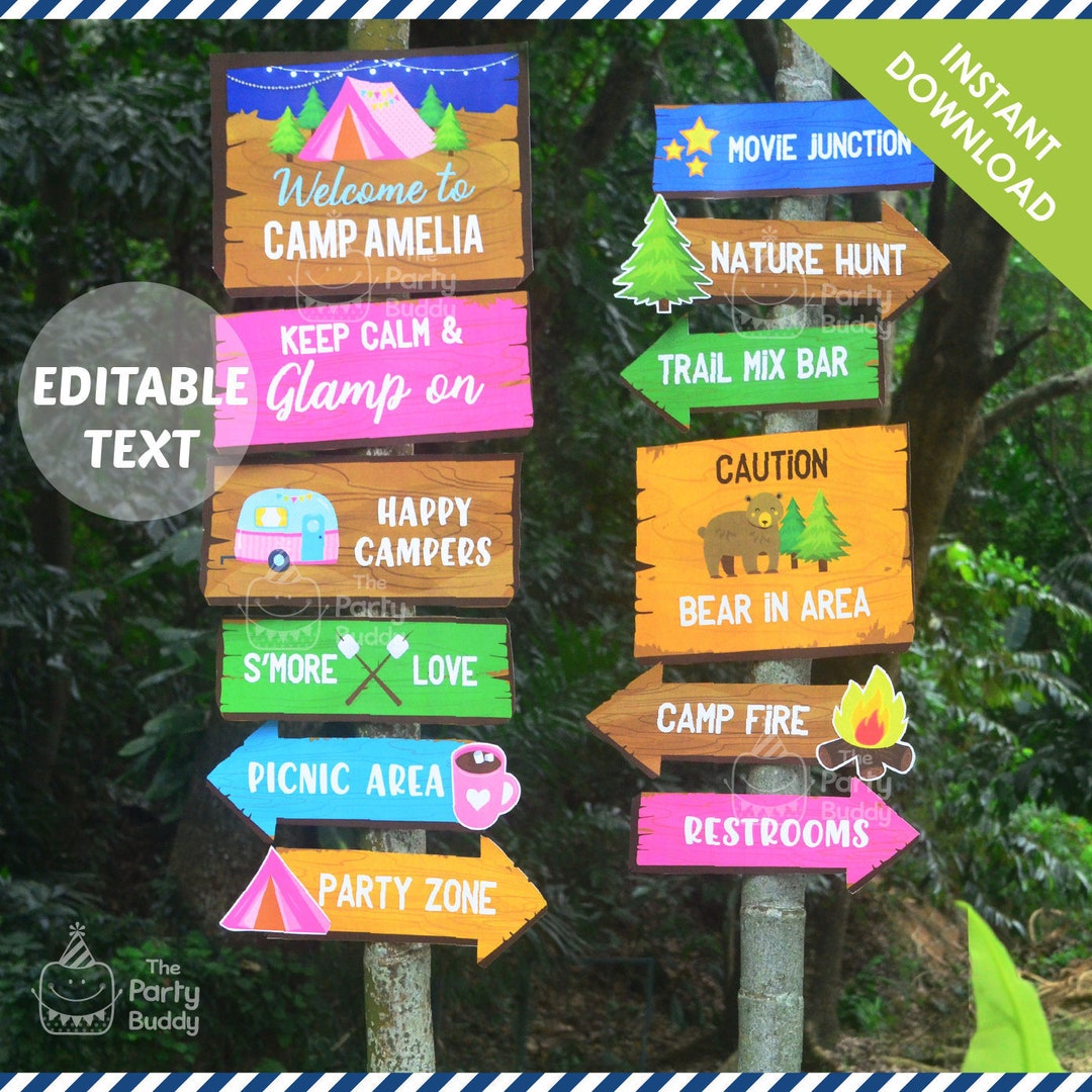 Camping Glamping Party Sign Decoration | Campout Birthday Welcome ...