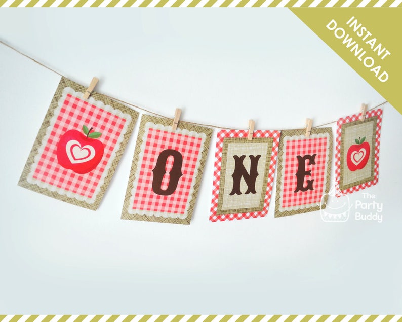 ONE Bunting Highchair Banner Printable | Burlap Pattern Red Gingham ...