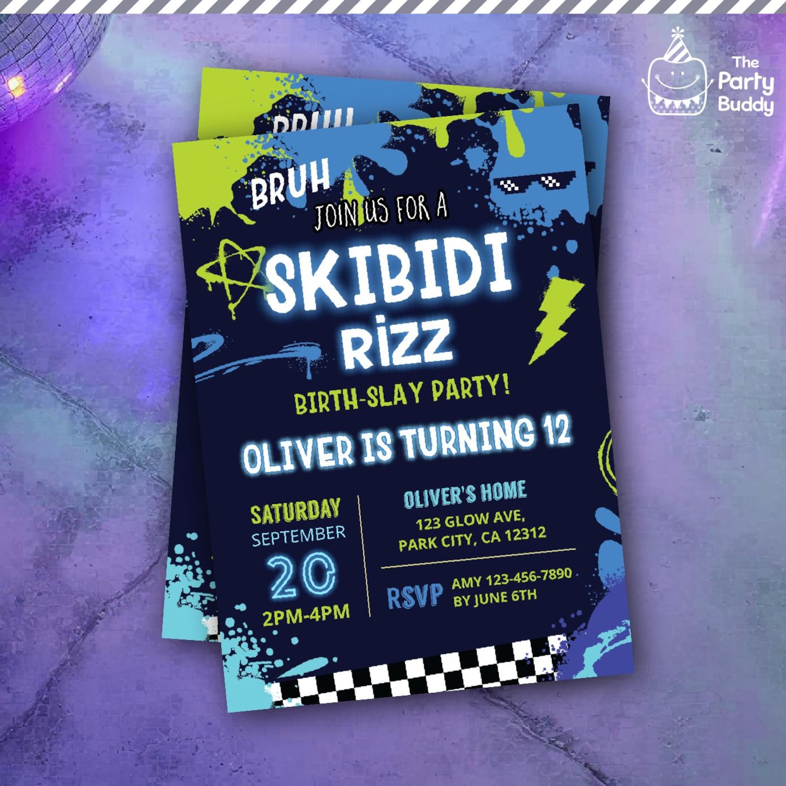 Skibidi Rizz Gen Alpha Slang Birthday Invitation | Teenage Boy Gen Z ...