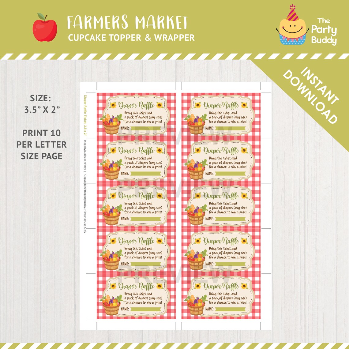 Farmers Market Diaper Raffle Ticket Card Printable | Classic Red ...