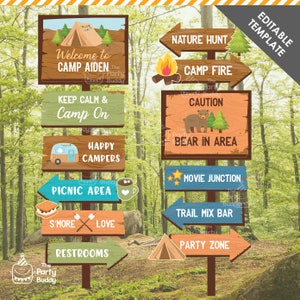 Editable Boys Camping Birthday Party Signs | Camper Sign Welcome ...