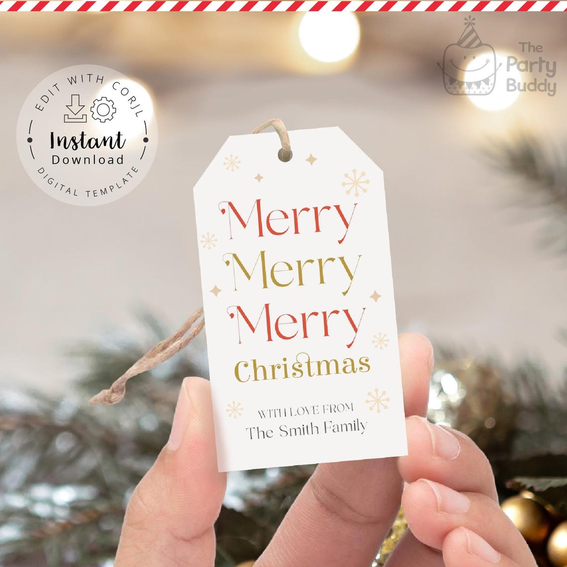 Merry Merry Christmas Tree Gift Tag Printable | Modern Holiday Party ...