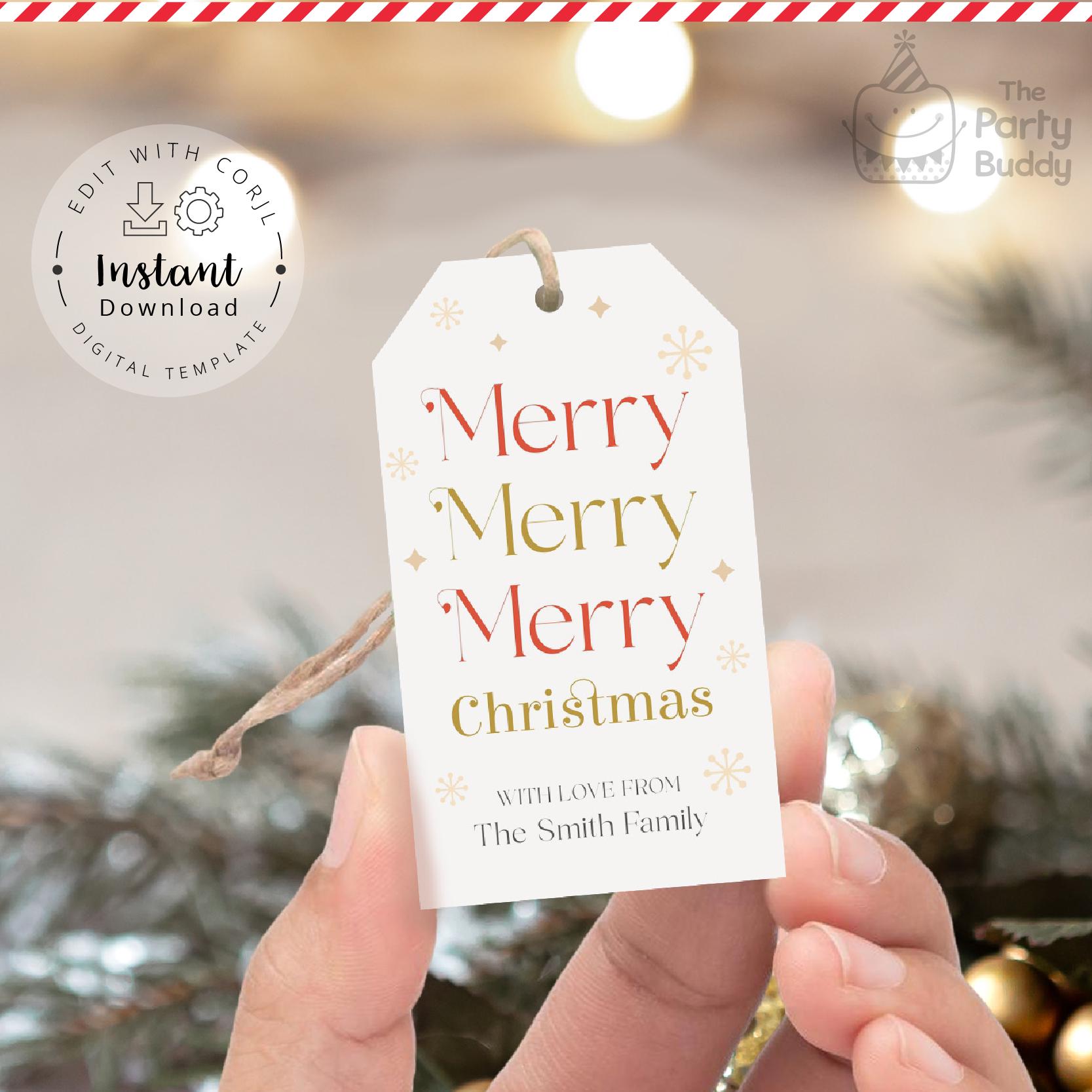 Merry Merry Christmas Tree Gift Tag Printable | Modern Holiday Party ...